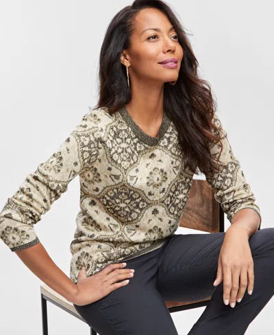 Jm Collection Women's Printed Jacquard Sweater, Created For Macy's In ...