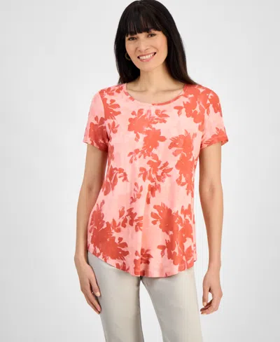 Jm Collection Women's Printed Scoop-neck Short Sleeve Top, Exclusively ...