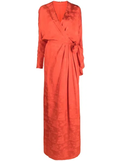 Johanna Ortiz Tie-front Satin Maxi Dress In Rot | ModeSens