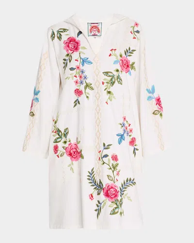 Johnny Was Catia Embroidered Hooded Knit Beach Dress In White | ModeSens