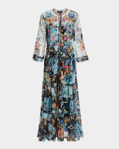 Johnny Was Mazzy Floral-print Embroidered Maxi Dress In Peonee Night ...