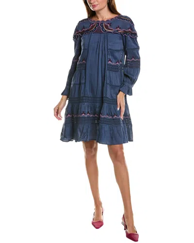 Johnny Was Reina Linen-blend Mini Dress In Blue | ModeSens