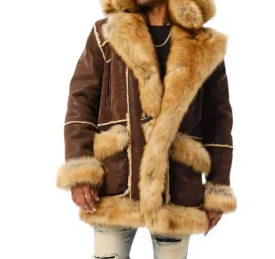 Jordan Craig Shearling Fur Coat Jacket In Brown | ModeSens