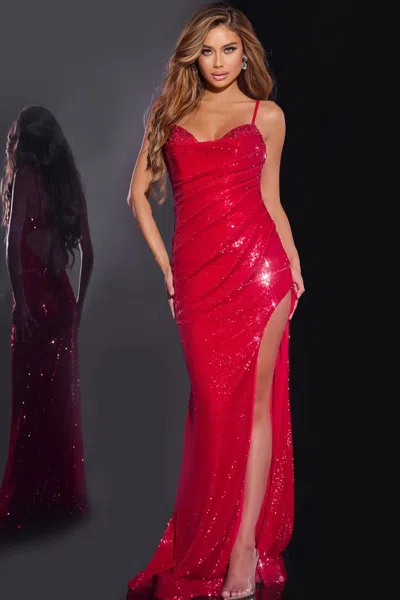 Jovani 42379 Sequin Long Fitted Formal Evening Prom Dress In Red | ModeSens