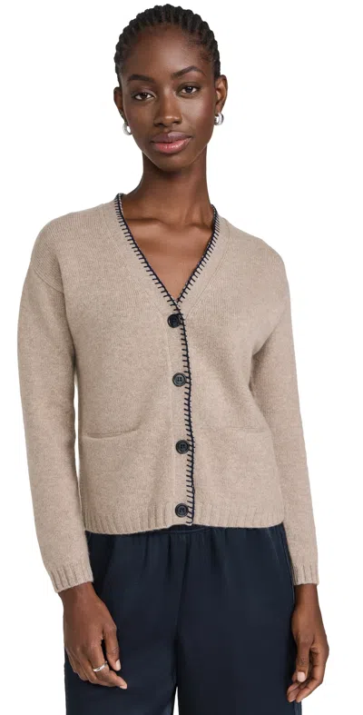 Jumper 1234 Blanket Stitch Cashmere Cardigan Light Brown Navy | ModeSens