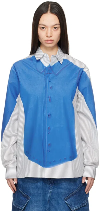Jw Anderson White & Blue Trompe L'œil Shirt In 693 Light Grey/blue ...
