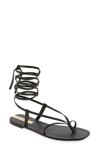 Kaanas Paloma Ankle Tie Flat Sandal In Onyx | ModeSens