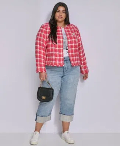 Karl Lagerfeld Plus Size Open Tweed Jacket Graphic T Shirt Cuffed Jeans ...