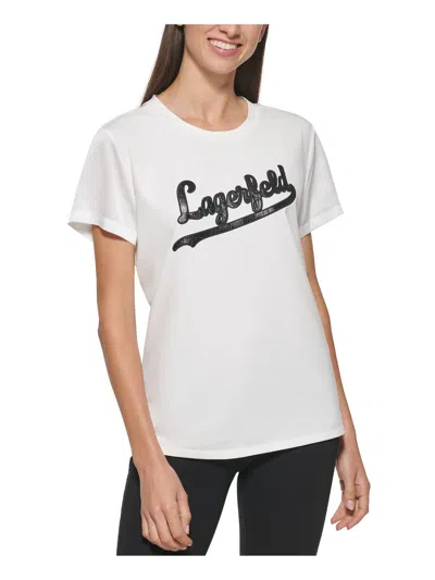 Karl Lagerfeld Womens Embossed Logo Round Neck Graphic T-shirt In White ...