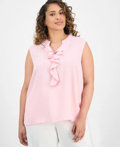 Kasper Plus Size Ruffle-trim Sleeveless Top In Tutu Pink | ModeSens