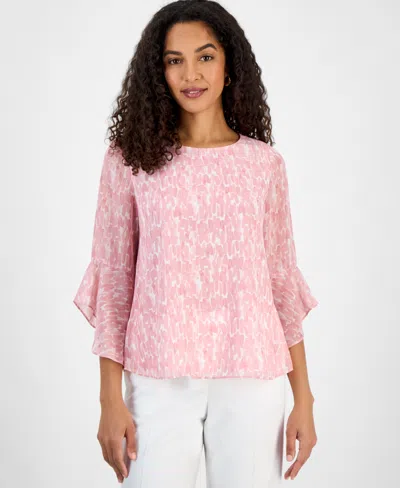 Kasper Women's Printed Ruffle-cuff Bell-sleeve Blouse, Regular And ...