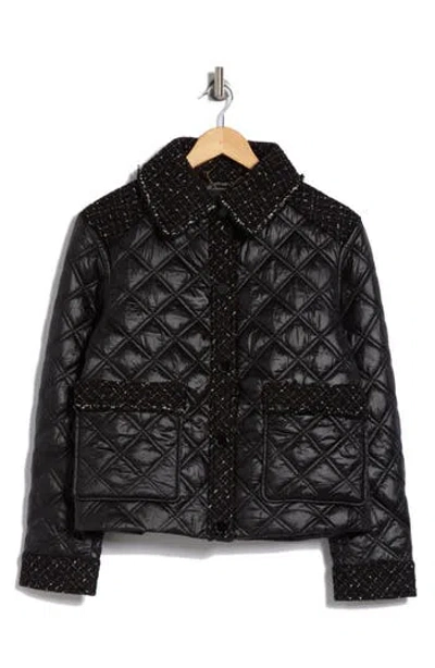 Kate Spade New York Tweed Trim Quilted Shirt Jacket In Black | ModeSens