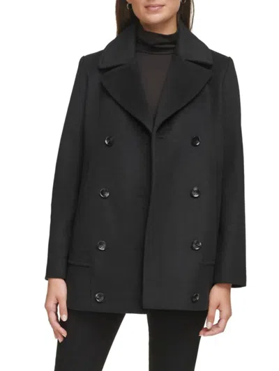 Kenneth Cole Women's Solid Wool Blend Peacoat In Black | ModeSens