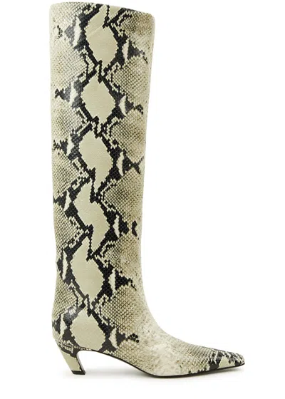 Khaite Davis 50 Python-effect Leather Knee-high Boots In Black White ...