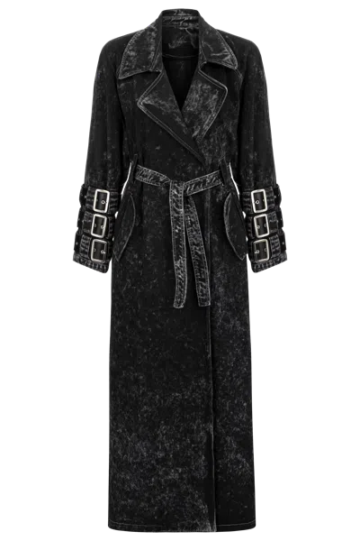Khéla Voidwalker Trench Coat In Black Acid Wash | ModeSens