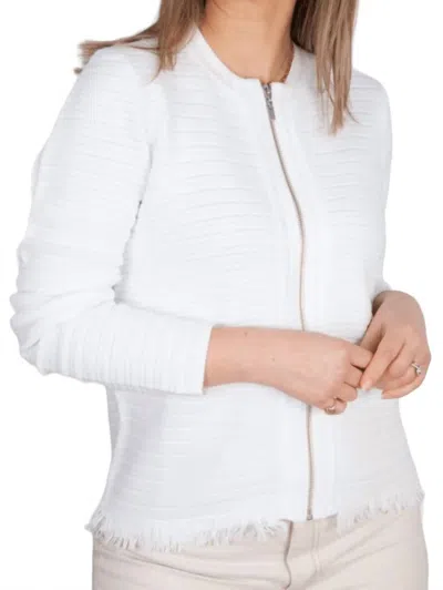 Kinross Texture Fringe Zip Cardigan In White | ModeSens