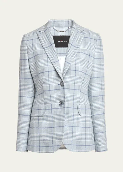 Kiton Plaid Two-button Cashmere Blazer In Avio | ModeSens