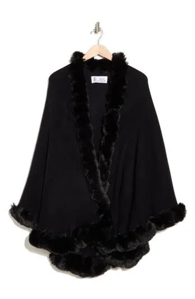 La Fiorentina Faux Fur Trim Ruana In Black | ModeSens