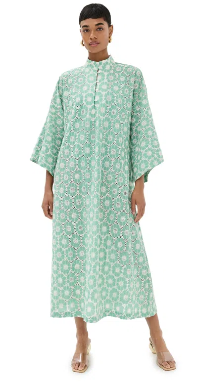 La Vie Style House Daisy Embroidered Maxi Caftan Seafoam In Green ...