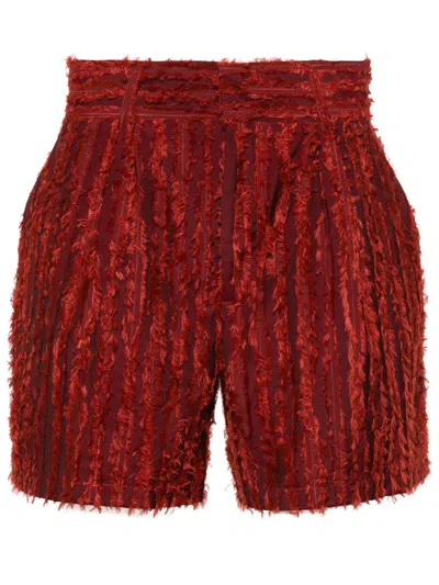 Labrum London Red Fringed Velvet Bermuda Shorts In Rot | ModeSens