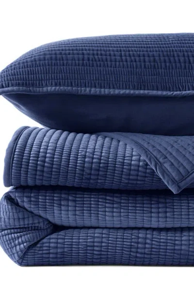Lands' End Textured Velvet Quilt In Antique Navy | ModeSens