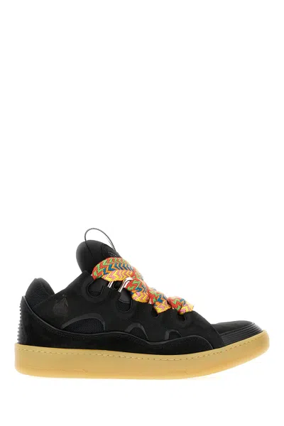 Lanvin Black Leather And Fabric Curb Sneakers | ModeSens