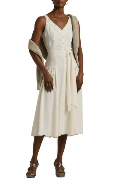 Ralph Lauren Lauren Belted Georgette Sleeveless Dress In Mascarpone Cream | ModeSens
