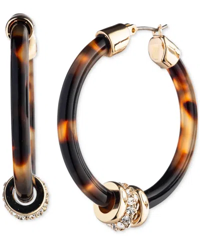Lauren Ralph Lauren Gold-tone Medium Pave Rondelle Bead Tortoise-look Hoop Earrings, 1.36" In ...