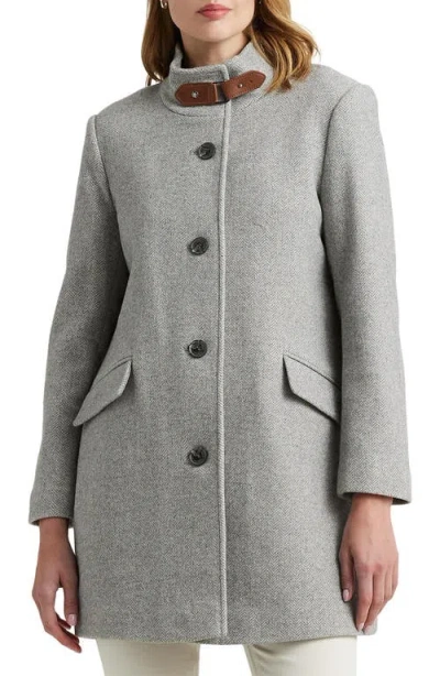 Ralph Lauren Lauren Tab Front Wool Blend Coat In Light Grey Herringbone ...