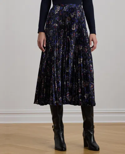 Ralph Lauren Women's Floral Pleated Satin Charmeuse Skirt In Navy Multi | ModeSens