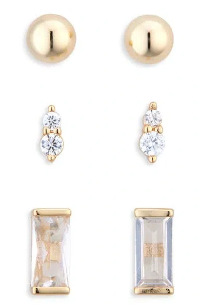 Leith Set Of 3 Cz Stud Earrings In Gold | ModeSens