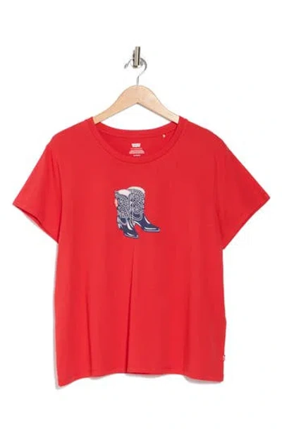 Levi's® The Perfect Logo Cotton T-shirt In Cowboy Boots W/tab Script ...