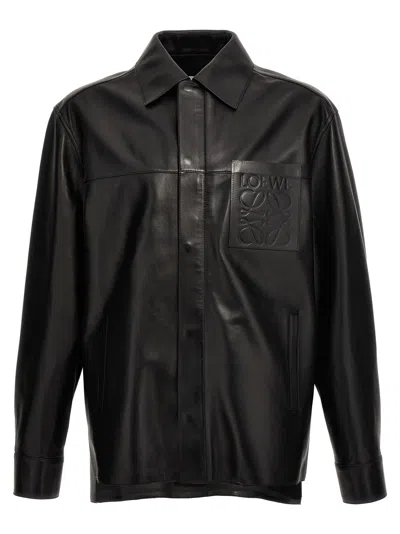 Loewe Logo-debossed Leather Jacket In Black | ModeSens
