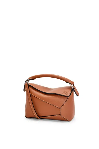 Loewe Mini Puzzle Calfskin Handbag In Brown For Women In Tan | ModeSens