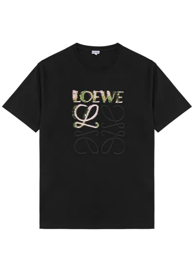 Loewe Logo-embroidered Cotton-jersey T-shirt In Black | ModeSens