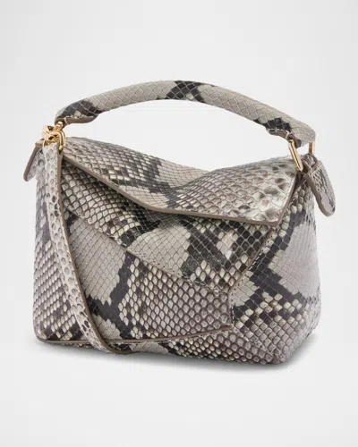 Loewe Puzzle Edge Mini Top-handle Bag In Python In Natural | ModeSens