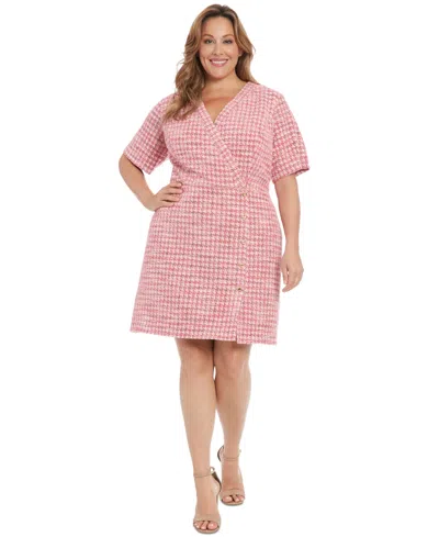 London Times Plus Size Tweed Surplice-neck Sheath Dress In Pink | ModeSens