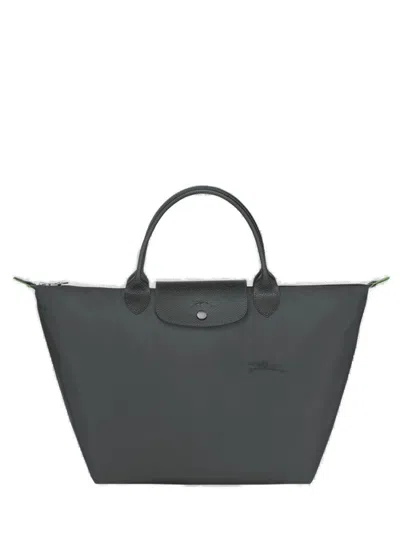 Longchamp Le Pliage Logo Embroidered Medium Tote Bag In Grey | ModeSens