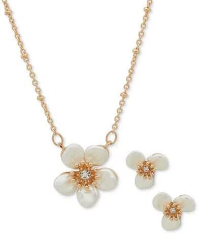 Lonna & Lilly Gold-tone Crystal Color Flower Pendant Necklace & Stud ...