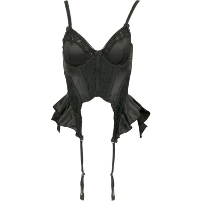 Love, Vera Satin Lace Bustier With Garter Straps In Black | ModeSens