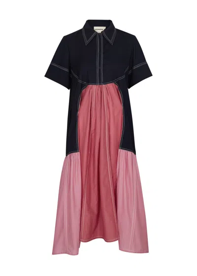Lovebirds Panelled Cotton-blend Midi Shirt Dress In Pink | ModeSens