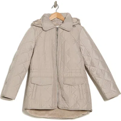 Lucky Brand Faux Shearling Lined Hooded Quilted Jacket In Oatmeal ...