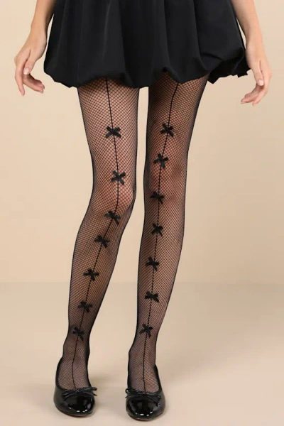 Lulus Darling Presence Black Bow Fishnet Tights | ModeSens