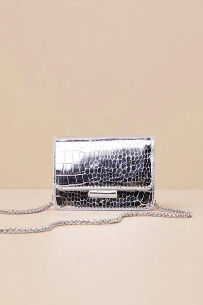Lulus Impactful Shine Silver Croc-embossed Mini Crossbody Bag | ModeSens