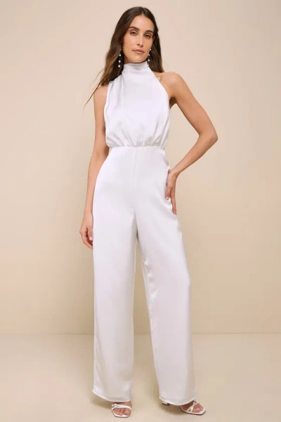 Lulus Stunning Promise White Satin Asymmetrical Wide-leg Jumpsuit ...