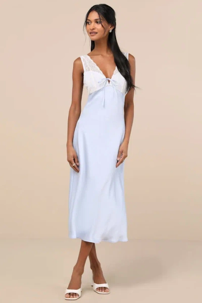 Lush Flirtatious Always Pale Blue Satin Lace Midi Slip Dress | ModeSens
