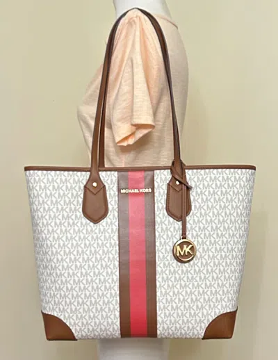 Lux Lair Michael Kors Eva Mk Signature Pvc Dahlia Pink Multi Large Tote ...