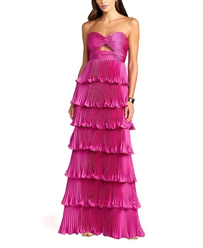 Mac Duggal Pleated Charmeuse Strapless Tiered Ruffle Gown In Pink ...