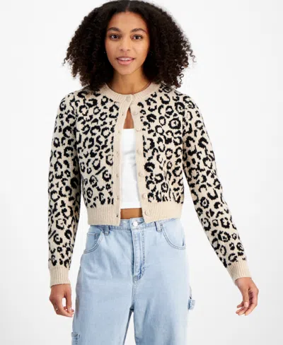 Madden Girl Juniors' Crewneck Mossy Button Front Cardigan In Leopard ...