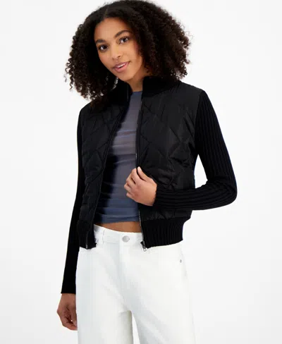 Madden Girl Juniors' Puffer-front Long-sleeve Sweater In Black | ModeSens